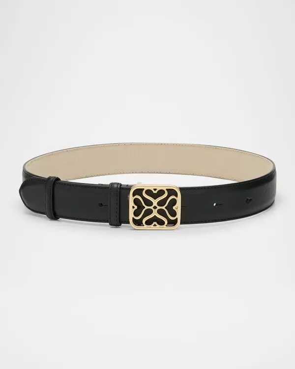 Strathberry Monogram Wide Leather Buckle Belt - Black