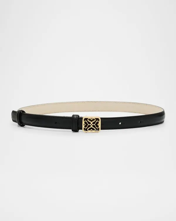 Strathberry Monogram Metal Leather Skinny Belt - Black