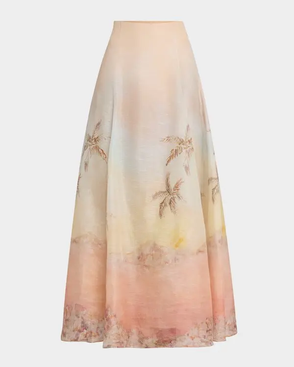 Zimmermann Illuminate A-line Maxi Skirt - Guava Seascape