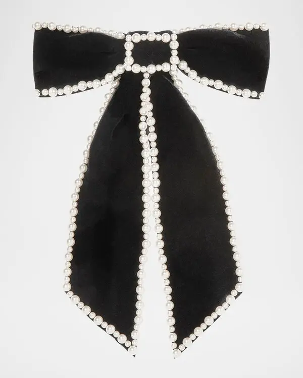 JENNIFER BEHR Lennox Bow Barrette - Black Pearl