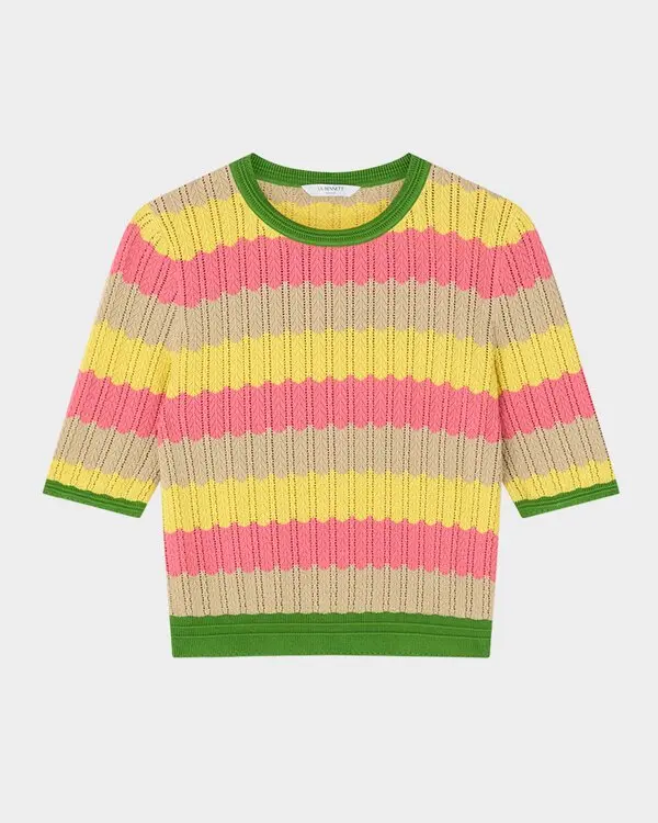 LK BENNETT Cinzia Wavy Striped Pointelle-knit Sweater