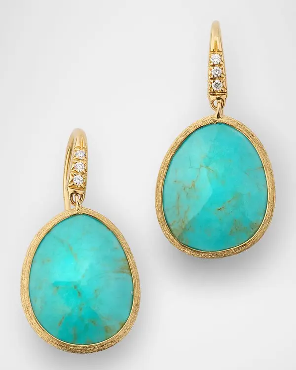 Marco Bicego Lunaria 18k Yellow Gold Earrings With And Turquoise - Diamonds
