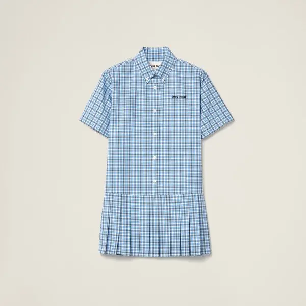 Miu Miu Pleated Checked Poplin Shirt Dress
