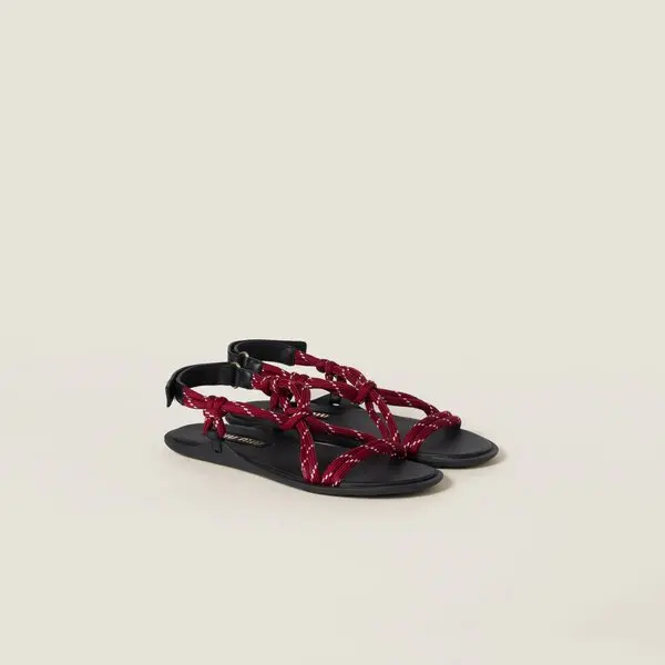 Miu Miu Riviere Cord And Leather Sandals - Amaranth Red/maize Yellow