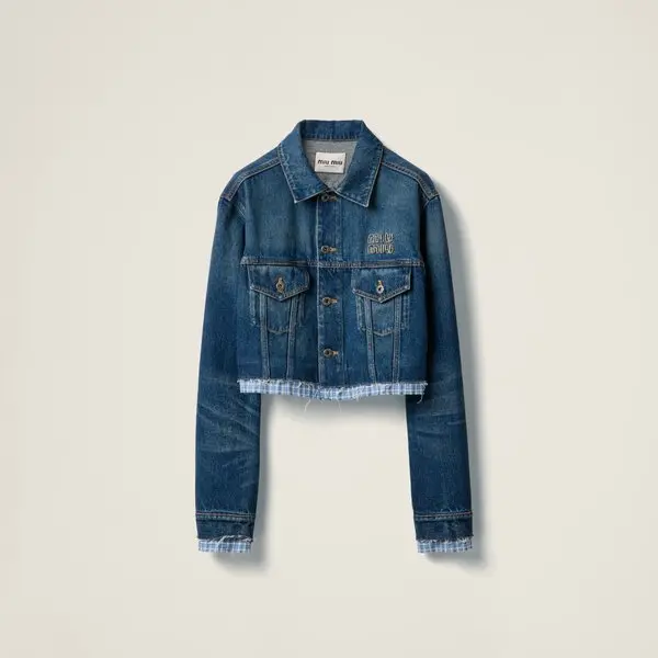 Miu Miu Washed Denim Blouson Jacket - Navy