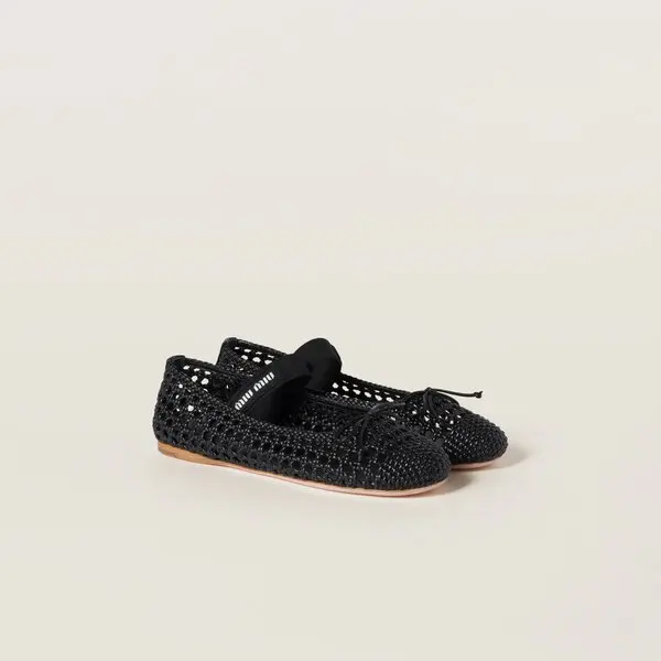 Miu Miu Woven Nappa Leather Ballerinas - Black