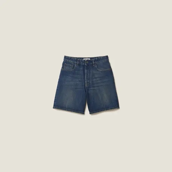 Miu Miu Washed Denim Bermudas - Navy
