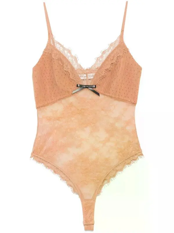 SELF-PORTRAIT Dot-pattern Mesh Bodysuit - Brown