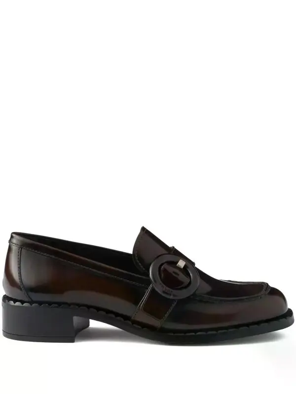 Prada Brushed Leather Loafers - Brown