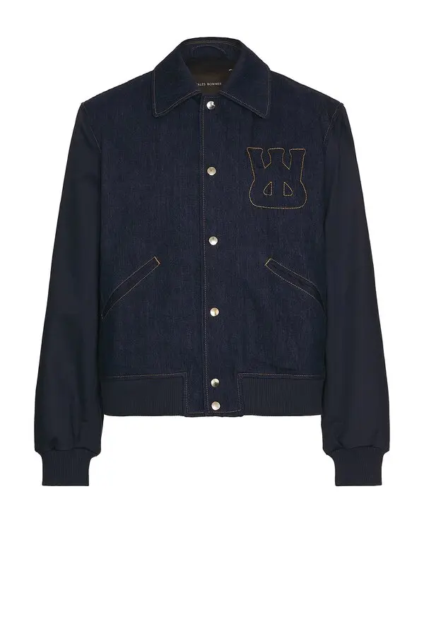 WALES BONNER Echo Denim Varsity Jacket - Indigo