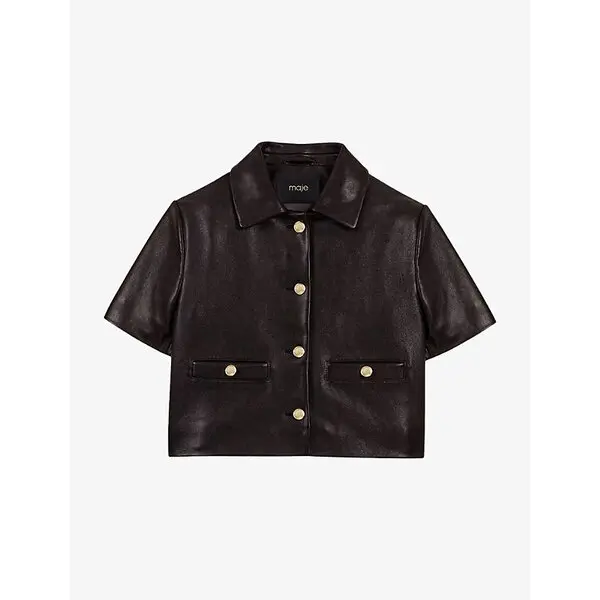 Maje Cropped Leather Jacket - Noir / Gris