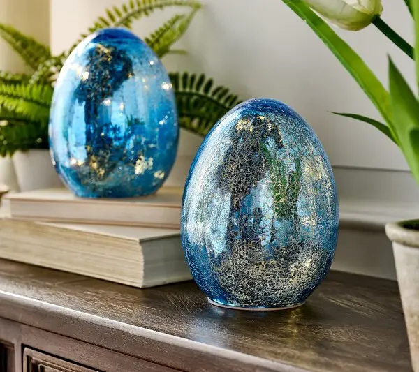 VALERIE PARR HILL Set Of 2 6' Illuminated Crackle Glass Eggs Valerie