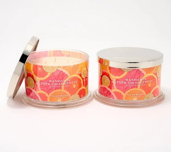HOMEWORX BY SLATKIN + CO. S/2 18oz Mandarin Pink Grapefruit