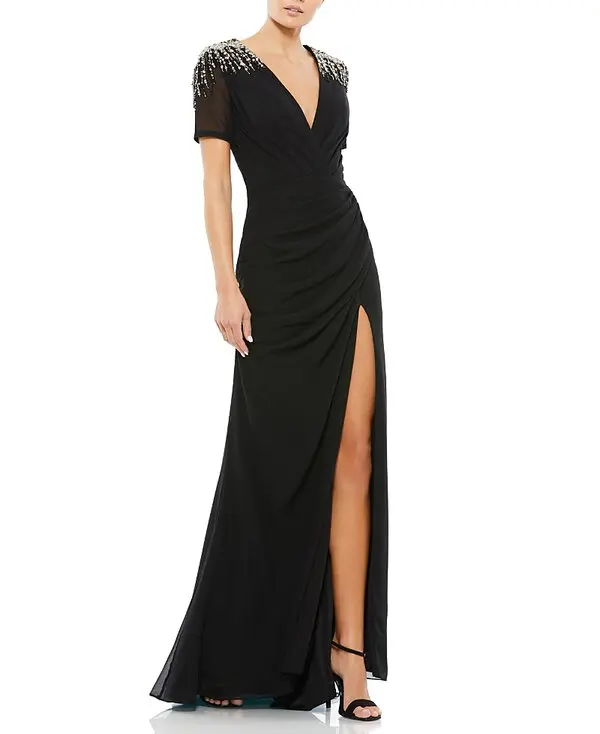 Mac Duggal Sequined Embellished Shoulder Gown