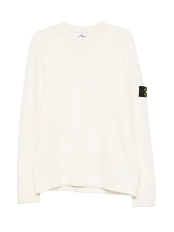 Stone Island Crew Neck Sweater With Logo Patch - Beige