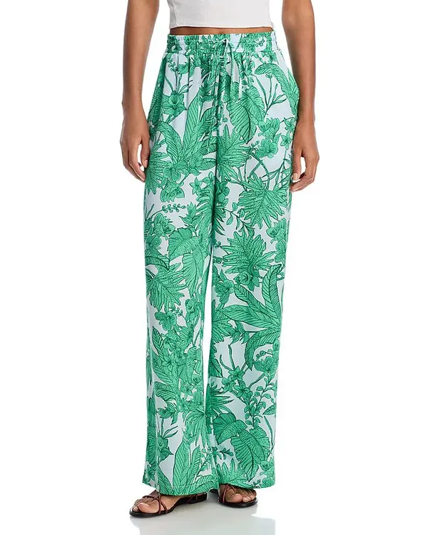 Aqua Palm Print Wide Leg Pants