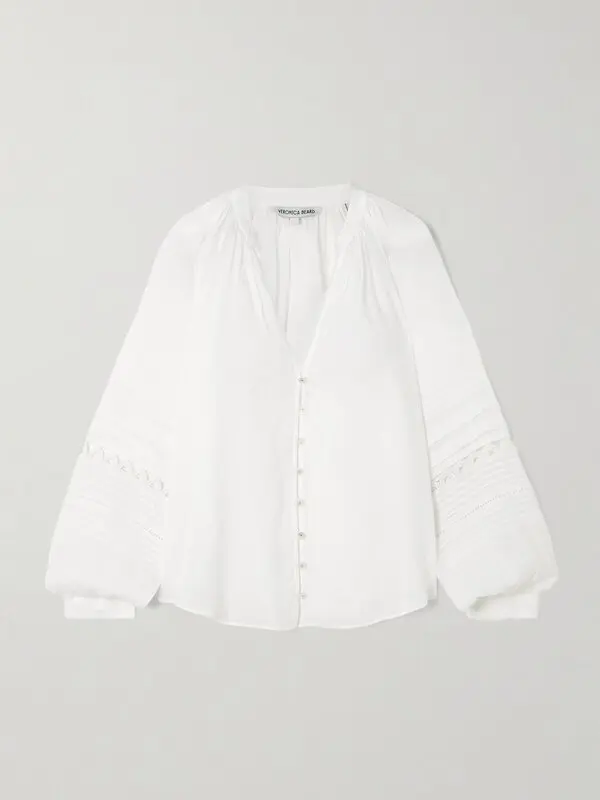 Veronica Beard Ailani Pintucked Ramie-voile Blouse - Off-white