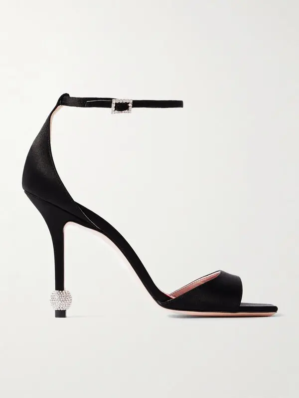 ROGER VIVIER Marlene 100 Crystal-embellished Satin Sandals - Black