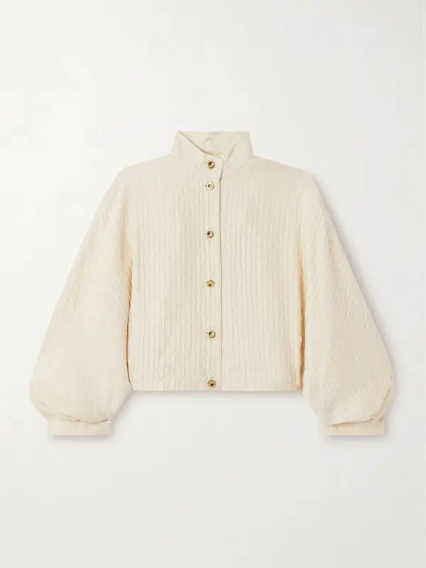 Loro Piana Cropped Quilted Silk-cloqué Jacket - Ivory