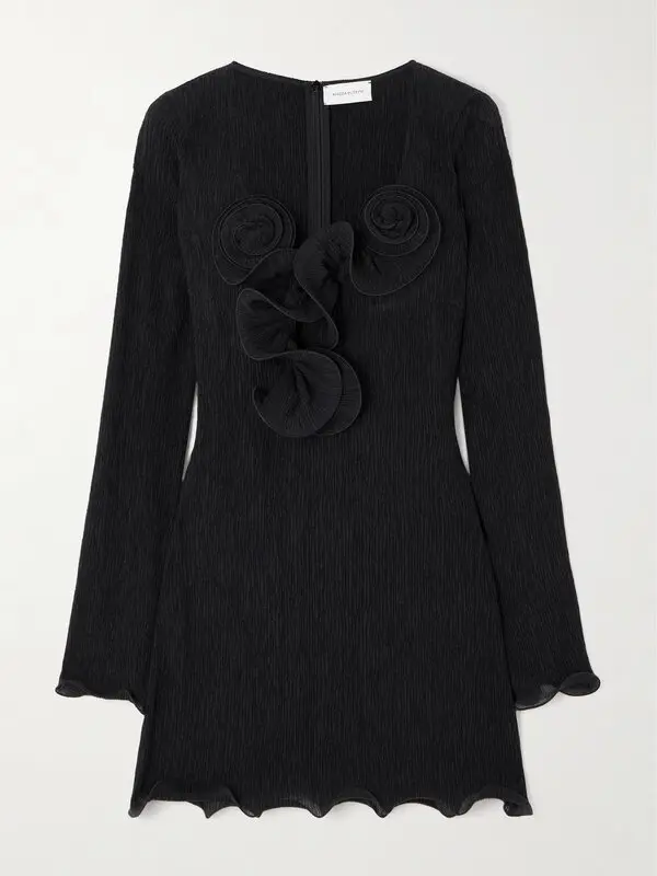 Magda Butrym Appliquéd Ruffled Ribbed Lyocell-blend Mini Dress