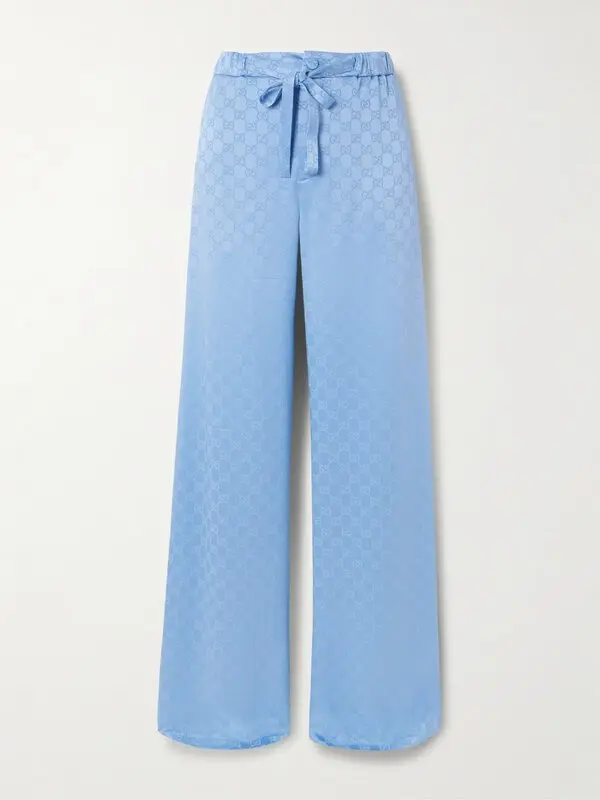 Gucci Hammered Satin Jacquard Wide-leg Pants - Blue