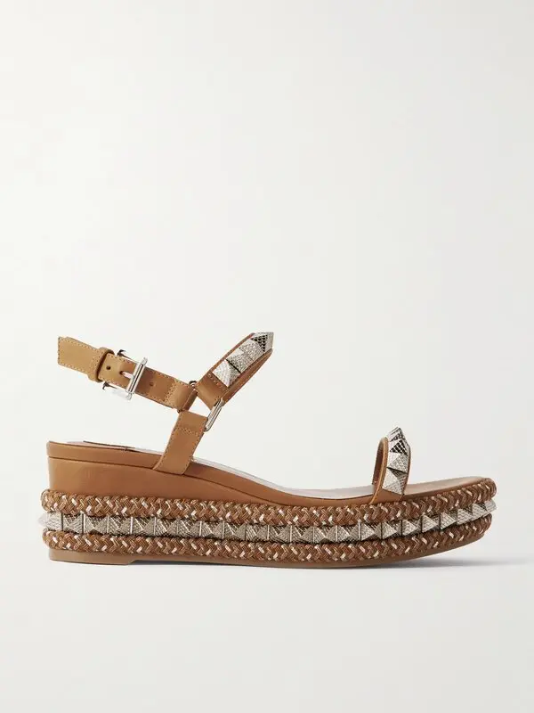 CHRISTIAN LOUBOUTIN Pyraclou 60 Studded Leather Platform Sandals - Brown