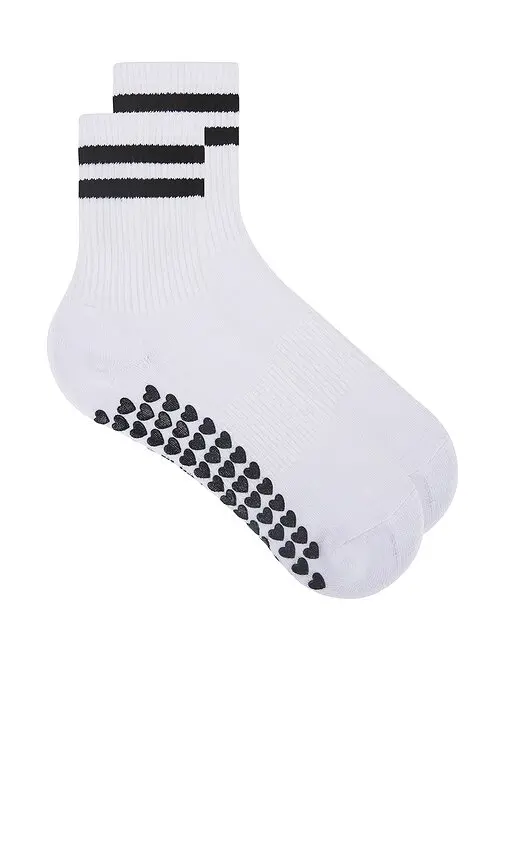 WELLBEING + BEINGWELL Striped Half Crew Grip Sock - White & Black