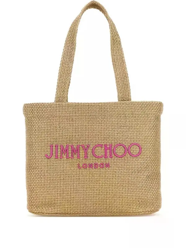 JIMMY CHOO Logo-embroidered Tote - Neutrals