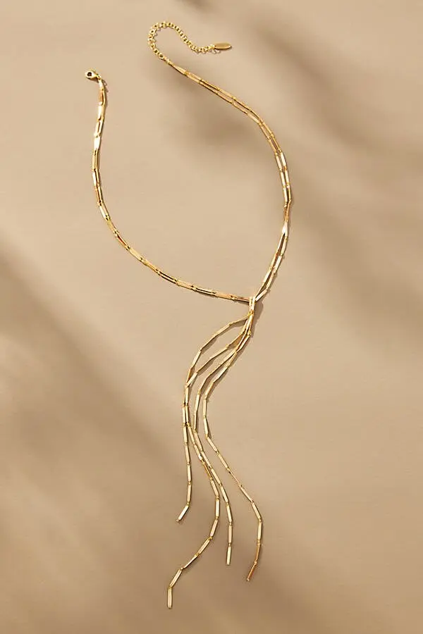 Anthropologie Drippy Y-Neck Necklace In Gold 48% Off Editorialist