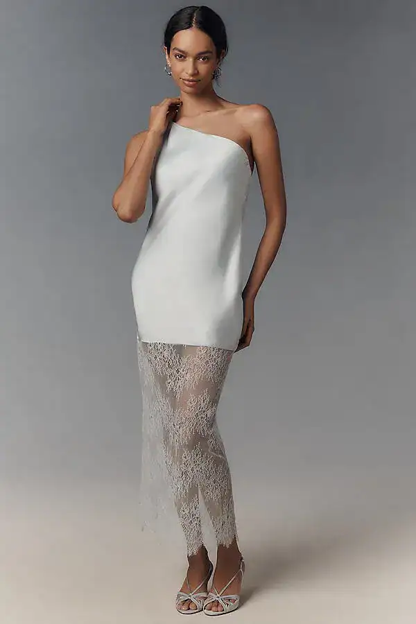 strapless open back dress One Shoulder Mermaid Long Prom Dress with Beaded Top and Slit Skirt –  DressesTailor main image 1
