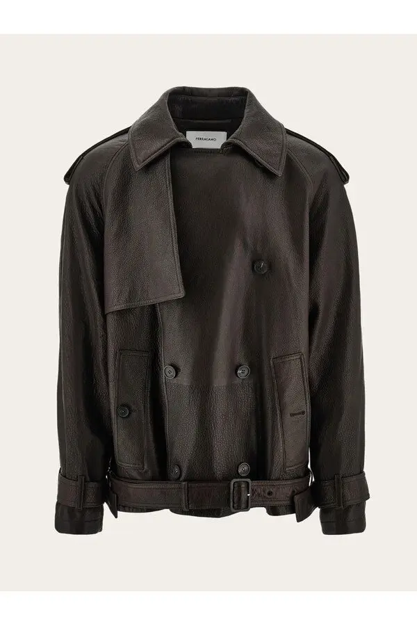 FERRAGAMO Textured Leather Jacket - Red