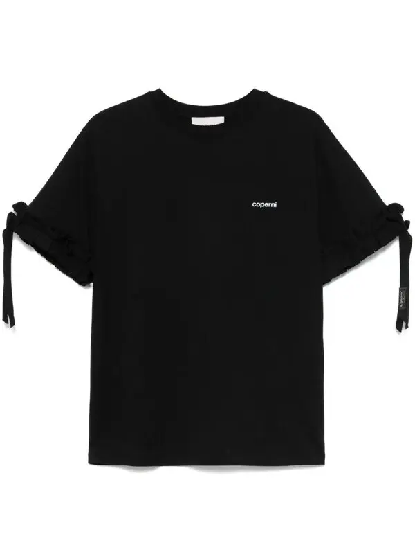 Coperni Logo-print Ruffle-trim T-shirt - Black