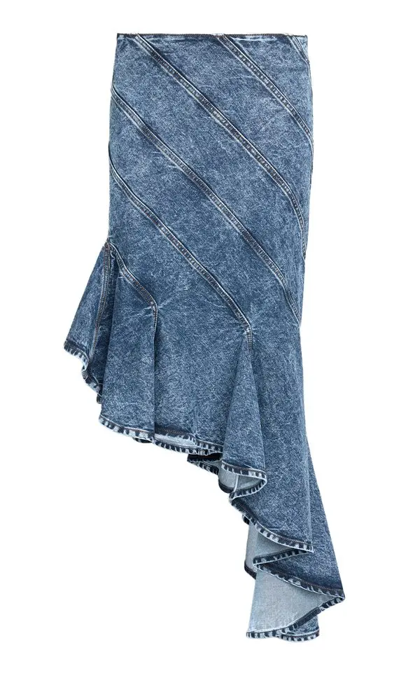 Alaïa Spiral Denim Midi Skirt - Blue