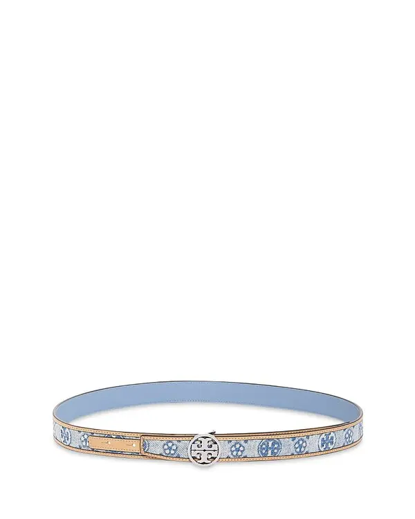 Tory Burch Miller Denim & Leather Belt - Powder Blue