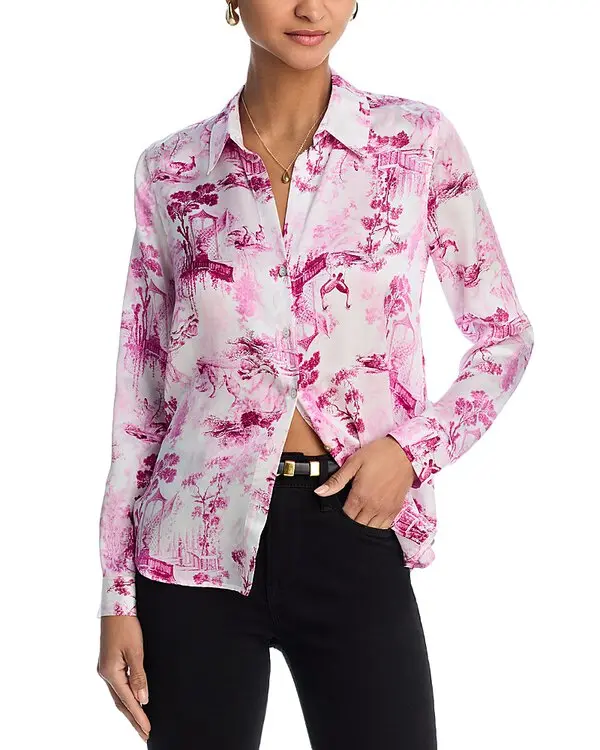 L'Agence Tyler Silk Blouse - White/pink Sml Porcelain