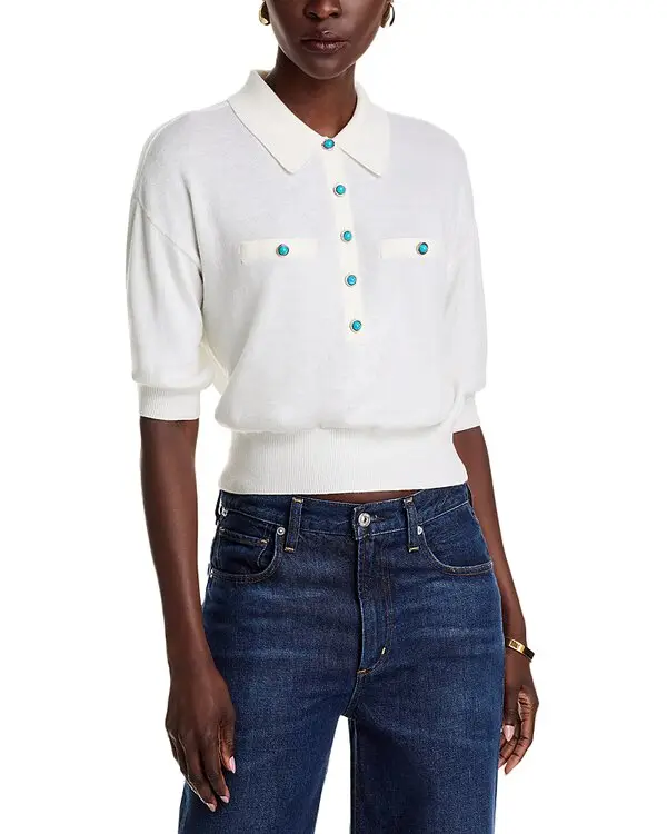 L'Agence Masaki Collared Sweater - White/turquoise