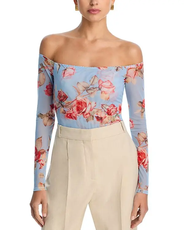 L'Agence Peonie Bodysuit - Light Blue Tapestry Floral