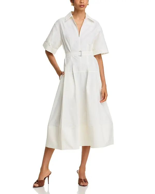 Simkhai Deanna Short Sleeve Belted Poplin Midi Dress - White