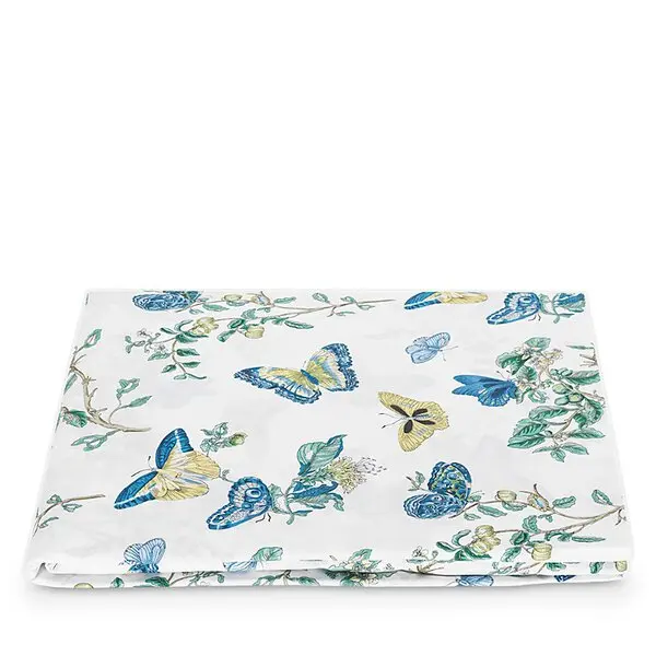 MATOUK Baudin Butterfly Percale Fitted Sheet, Queen - Prussian Blue