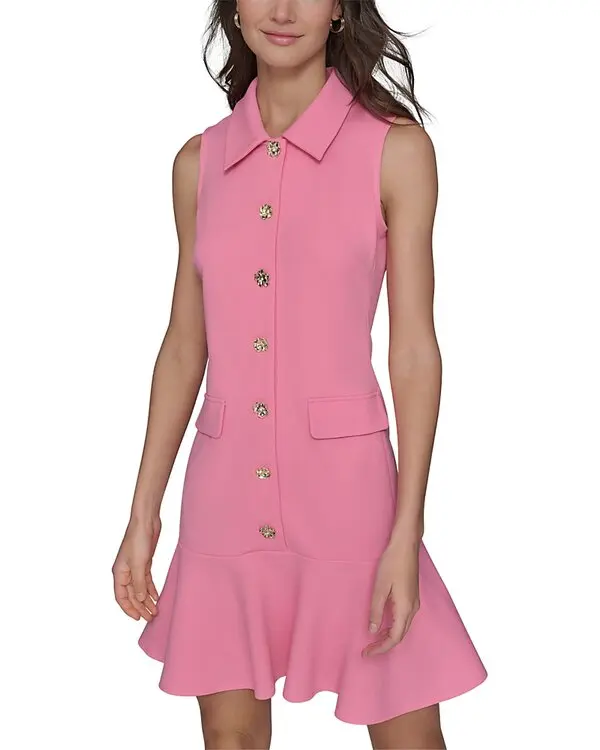 Karl Lagerfeld Paris A-line Collared Dress - Pink Sherbert