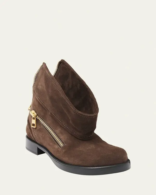 JW Anderson Zip Suede Biker Booties - Brown