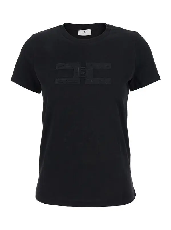 Elisabetta Franchi Cotton T-shirt With Embroidered Logo - Black