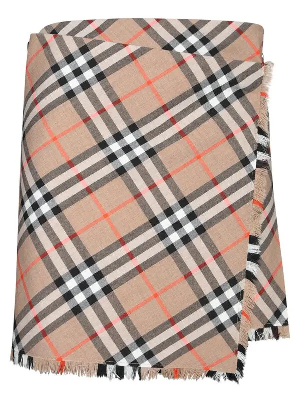 Burberry Mini Check Skirt With Fringed Hem