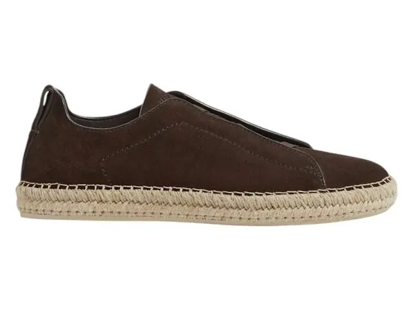 Zegna Suede Triple Stitch Espadrilles - Dark Brown