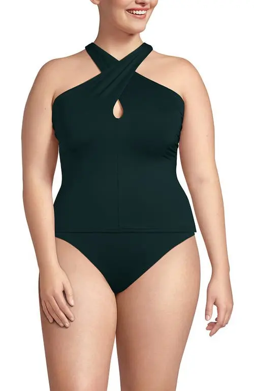 LANDS' END Criss Cross Halter Tankini Swimsuit Top - Deep Balsam