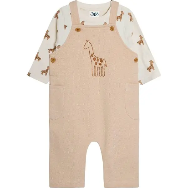 JOJO MAMAN BEBE Giraffe Embroidered Overalls & T-shirt Set