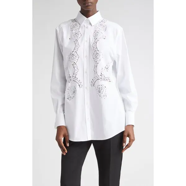 Dolce & Gabbana Cordonetto Lace Detail Poplin Shirt - W0800 Bianco Ottico
