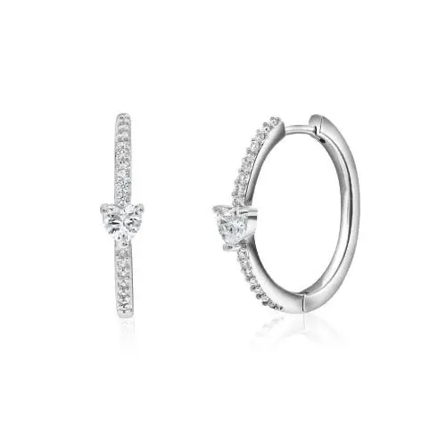 DONATELLO GIAN Name Sterling Crystal Heart Huggie Earrings