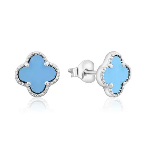 DONATELLO GIAN Sterling Silver Blue Clover Stud Earrings