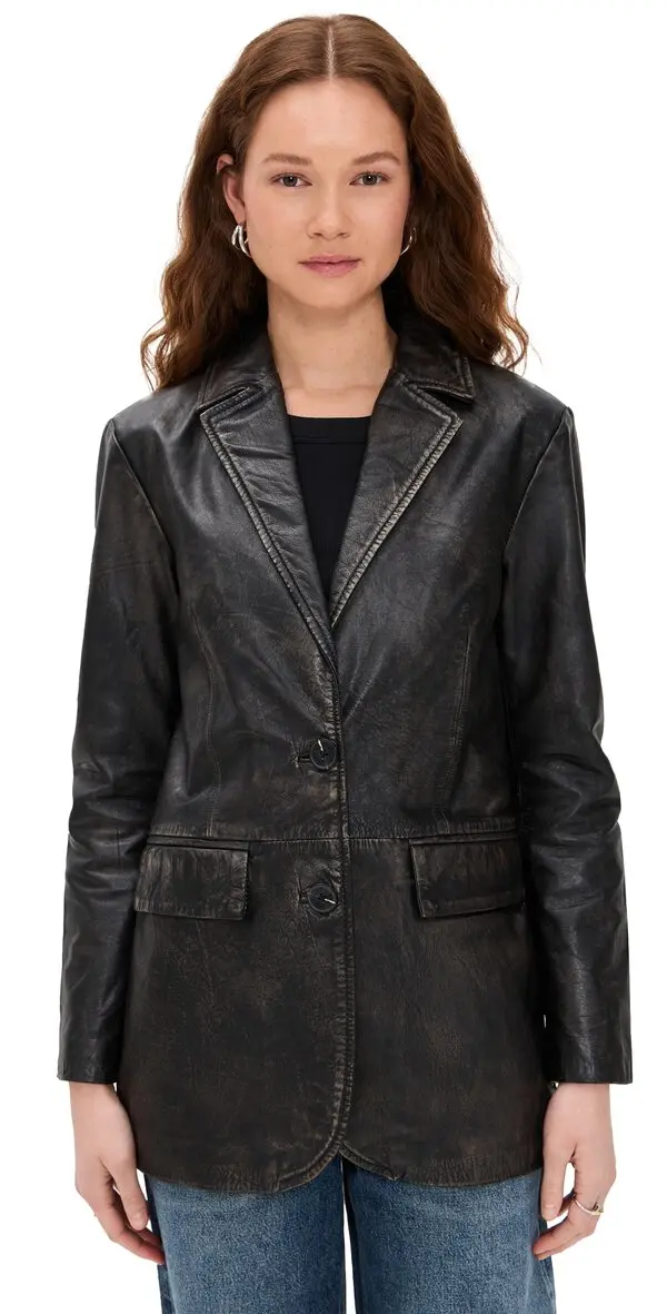 Avec Les Filles Genuine Leather Blazer - Washed Black